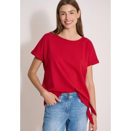 Shirtbluse Cecil, Damen, Gr. L (42), tamarillo rot, Web, 75% Baumwolle, 25% Modal, unifarben, klassisch normal, Rundhals, normaler Saum, Blusen, mit Knotendetail am Saum