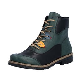Rieker Damen Schn&uuml;rstiefelette, Gr. 40petrol, Lederimitat, Schuhe, Boots, Schn&uuml;rboots, Blockabsatz mit bunten Applikationen