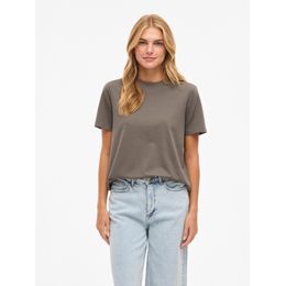 Kurzarmshirt Vila "VINORA S/S T-SHIRT - NOOS", Damen, Gr. XS, braun (falcon detail:melange), Jersey, Obermaterial: 96% Baumwolle, 4% Elasthan, meliert, regular fit normal, Rundhals, Shirts, Baumwollmischung, regular fit