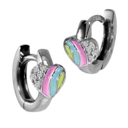 Klappcreolen OSTSEE-SCHMUCK "- buntes Herz 6 mm - Silber 925/000 - Zirkonia" Gr. 11, bunt (mehrfarbig), Ohrringe, Damen, 11, Klappcreolen