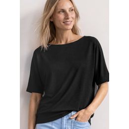 T-Shirt Street One, Damen, Gr. 34, schwarz, Web, 50% Baumwolle, 50% Modal, unifarben, normal normal, U-Boot-Ausschnitt, abgesteppt, Shirts T-Shirt, im soften Baumwoll-Mix