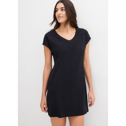 Shirtkleid bonprix, Damen, Gr. 44/46 (L), N-Gr, schwarz (schwarz, pazifikgr&uuml;n), Jersey, Obermaterial: 100% Baumwolle, loose fit, Kleider Shirtkleid, f&uuml;r Fr&uuml;hling und Sommer, aus reiner Baumwolle, lockerer Schnitt