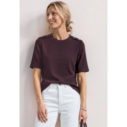 T-Shirt Street One, Damen, Gr. 34, braun (rustic rouge), Stoff, Vorderseite: 59% Polyester, 40% Viskose, 1% Elasthan. R&uuml;ckseite: 95% Viskose, 5% Elasthan, unifarben, normal normal, Rundhals, abgesteppt, Shirts T-Shirt, mit Strukturmix