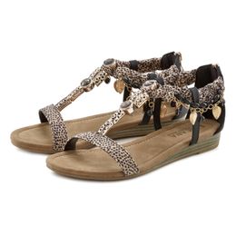 Sandale Lascana "offener Schuh", Damen, Gr. 36, braun (schwarz gepunktet), Obermaterial: 100% Textilmaterial. Decksohle: 100% Lederimitat. Futter: 100% Lederimitat. Laufsohle: 100% Synthetik, gepunktet, Schuhe Damenschuh Riemchensandale Sandale Sandalette Sommerschuh, Sandalette, Sommerschuh im Festival-Look VEGAN