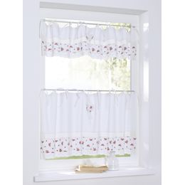 Scheibengardine Kutti "Lavie" Gr. 1, bunt (rot, gr&uuml;n, wei&szlig;), B:120cm H:25cm, Baumwolle, Gardinen, Kurzgardine, Baumwolle, Landhaus, romantisch, Herz, Spitze, Volant