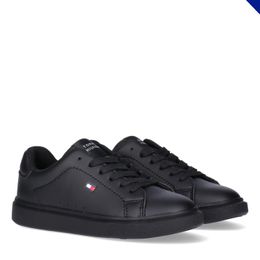 Sneaker Tommy Hilfiger, Jungen, Gr. 40, schwarz, Lederimitat, Schuhe Sneaker, Freizeitschuh, Halbschuh, Schn&uuml;rer mit dezenten Ziern&auml;hten
