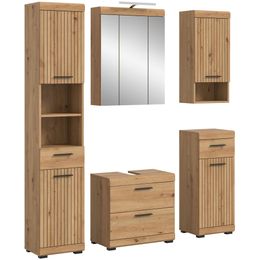 Badm&ouml;bel-Set Welltime "SIENA, 5 teilig, inklusive LED Beleuchtung, bestehend aus:", artisan eiche nachbildung, B:164cm H:191cm T:34cm, Holzwerkstoff, Kastenm&ouml;bel-Sets, Badm&ouml;bel-Set, Hochschrank, WBU, Spiegelschrank, Unterschrank, H&auml;ngeschrank