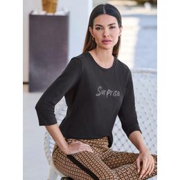 Rundhalsshirt Heine "Shirt", Damen, Gr. 50, schwarz, 95% Baumwolle, 5% Elasthan, unifarben, Rundhals, Shirts Rundhalsshirt