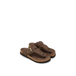 Marc O'Polo Zehentrenner MARC O'POLO "Quinn", Damen, Gr. 37, taupe, Mesh, Synthetik, Veloursleder, unifarben, Schuhe Zehentrenner, Sommerschuh, Urlaubsschuh, Strandschuh mit verstellbarer Schnalle