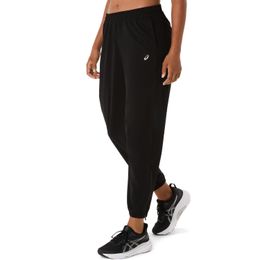 Laufhose asics "asics CORE WOVEN PANT", Damen, Gr. M, N-Gr, schwarz (performance schwarz), Obermaterial: 87% Polyester, 13% Elasthan, Hosen Laufhose