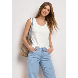 Tr&auml;gertop Street One, Damen, Gr. 34, sanftes wei&szlig;, Web, 50% Baumwolle, 50% Modal, unifarben, normal normal, V-Ausschnitt, abgesteppt, Tops Tr&auml;gertop, mit V-Ausschnitt