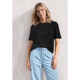 T-Shirt Street One, Damen, Gr. 34, schwarz, Stoff, Vorderseite: 59% Polyester, 40% Viskose, 1% Elasthan. R&uuml;ckseite: 95% Viskose, 5% Elasthan, unifarben, normal normal, Rundhals, abgesteppt, Shirts T-Shirt, mit Strukturmix