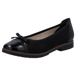 Ballerina Rieker, Damen, Gr. 36, schwarz, Lacklederimitat, Lederimitat, unifarben, Schuhe Ballerina, Loafer, Schlupfschuh, Flats, Slipper, Businessschuh mit Schleifchen