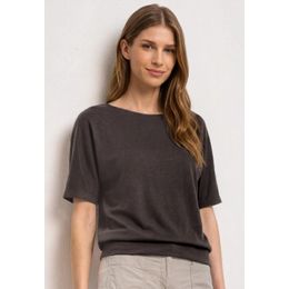T-Shirt Street One, Damen, Gr. 34, schwarz coffee, Web, 50% Baumwolle, 50% Modal, unifarben, normal normal, U-Boot-Ausschnitt, abgesteppt, Shirts T-Shirt, im soften Baumwoll-Mix