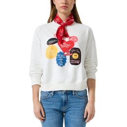 Sweater QS, Damen, Gr. M (38), wei&szlig;, Sweatware, Obermaterial: 60% Baumwolle, 40% Polyester, bedruckt, normal h&uuml;ftbedeckend, Rundhals, B&uuml;ndchen, Sweatshirts Sweater, mit Frontprint/Letter-Print
