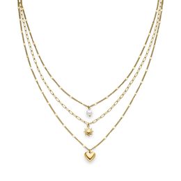 Kette mit Anh&auml;nger s.Oliver "Summer Charms, Herz und Sonne", gelbgoldfarben, wei&szlig;, Halsketten, Damen, Edelstahl Perlen, L: 54 B: 3mm, Edelstahl, Perlen, mit Perle (imitiert), B:3mm