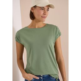 Rundhalsshirt Cecil, Damen, Gr. L (42), deep matcha gr&uuml;n, Web, 50% Baumwolle, 50% Modal, unifarben, comfort fit normal, U-Boot-Ausschnitt, abgesteppt, Shirts Rundhalsshirt, mit Raffung