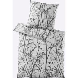 Bettw&auml;sche HEINE HOME Gr. 5, wei&szlig;, anthrazit, bedruckt, B/L: 135cm x 200cm, Mako-Satin, B/L: 40cm x 80cm, 2, Mako-Satin, 100% Baumwolle, Bettw&auml;sche, Bettw&auml;sche
