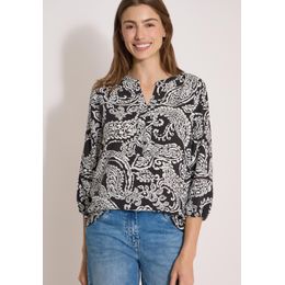 Shirtbluse Cecil, Damen, Gr. L (42), schwarz, Stoff, 100% Viskose, gemustert, klassisch normal, Rundhals, elastischer Bund, Blusen, mit 3/4 &Auml;rmeln