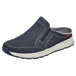 Clog Rieker, Herren, Gr. 46, blau (nachtblau), Nubuklederimitat, kontrastfarbene Details, Schuhe Clog, Sommerschuh, Hausschuh mit seitlichen Stretcheins&auml;tzen
