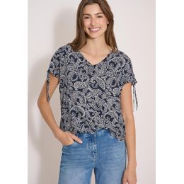 Kurzarmbluse Cecil, Damen, Gr. L (42), universal blau, Stoff, 100% Viskose, gemustert, klassisch normal, V-Ausschnitt, normaler Saum, Blusen, mit V-Ausschnitt