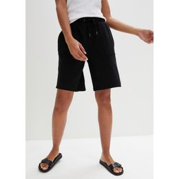 Sweatshorts bonprix, Damen, Gr. 52/54 (XXL), N-Gr, schwarz, Sweatware, Obermaterial: 60% Baumwolle, 40% Polyester, loose fit, Hosen Sweatshorts, aus &uuml;berwiegend Baumwolle, mit gro&szlig;em Taschen, lockere Passform
