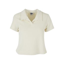 Kurzarmshirt Urban Classics "Urban Classics Damen Ladies Towel Polo Tee", Damen, Gr. 4XL, beige (palewei&szlig;), 100% Baumwolle, unifarben, normal, amerikanischer Ausschnitt, Shirts
