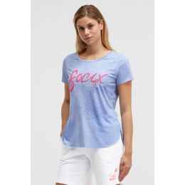 Rundhalsshirt SOCCX, Damen, Gr. L, soft ocean, Single Jersey, Material: Grundmaterial: 100% Polyester, Ausbrenner: 100% Viskose, bedruckt, regular fit normal, Rundhals, eingesetzt gerader Abschluss, Shirts Rundhalsshirt, mit Ausbrenner-Effekten