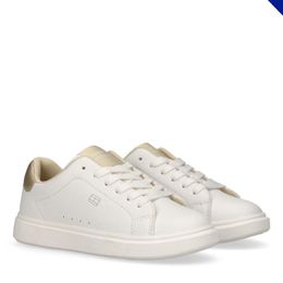 Sneaker Tommy Hilfiger, Jungen, Gr. 36, wei&szlig;, metallic, Lederimitat, Schuhe Sneaker, Freizeitschuh, Halbschuh, Schn&uuml;rer mit Kontrastbesatz