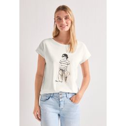 Street One Damen T-Shirtsanftes wei&szlig;, Gr. 40, bedruckt, Web, 50% Baumwolle, 50% Modal, Shirts, mit Frontprint