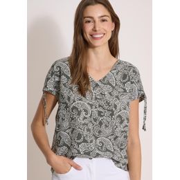 Kurzarmbluse Cecil, Damen, Gr. M (40), khaki, Stoff, 100% Viskose, gemustert, klassisch normal, V-Ausschnitt, normaler Saum, Blusen, mit V-Ausschnitt