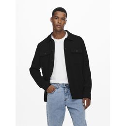 Only & Sons Langarmhemd ONLY & SONS "ONSNEWKODYL OVERSHIRT SWEAT NOOS", Herren, Gr. L, N-Gr, schwarz, Web, Obermaterial: 62% Polyester, 33% Viskose, 5% Elasthan, unifarben, normal normal, ohne Ausschnitt, 1-Knopf-Manschette, Hemden, Materialmix, regular fit