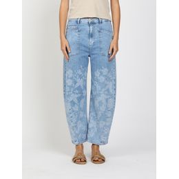 Relax-fit-Jeans Gang "94ODINA", Damen, Gr. 28, N-Gr, floral summer wash, Denim/Jeans, Obermaterial: 98% Baumwolle, 2% Elasthan, gemustert, weit kn&ouml;chellang, Jeans, O-Shape mit aufgesetzten Taschen