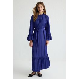 Marineblaues, schlichtes, langes Abendkleid f&uuml;r Damen / Bequemes Alltagskleid mit lockerer Passform