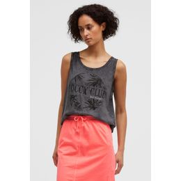 Blusentop SOCCX, Damen, Gr. M, grau bay, Web, Material R&uuml;ckenteil: 100% Baumwolle, Material Vorderteil: 100% Viskose, bedruckt, regular fit normal, Rundhals, offene Kante, Blusen Blusentop