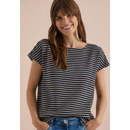 T-Shirt Cecil, Damen, Gr. L (42), urban dunkelblau, Stoff, 71% Polyester, 25% Viskose, 4% Elasthan, gestreift, normal normal, U-Boot-Ausschnitt, abgesteppt, Shirts T-Shirt, im Streifen-Design