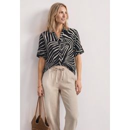 Kurzarmbluse Street One, Damen, Gr. 36, schwarz, Web, Obermaterial: 100% Viskose, bedruckt, l&auml;ssig geschnitten h&uuml;ftbedeckend, tiefer V-Ausschnitt, mit Aufschlag Aufschlag, Blusen, Kurzarm Sommerbluse mit Allover-Print