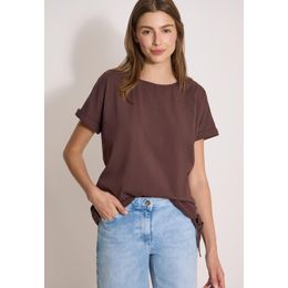 Shirtbluse Cecil, Damen, Gr. L (42), braun cacao, Web, 75% Baumwolle, 25% Modal, unifarben, klassisch normal, Rundhals, normaler Saum, Blusen, mit Knotendetail am Saum