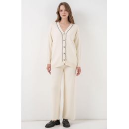 V-Ausschnitt Cardigan und Weit geschnittene Hose Set