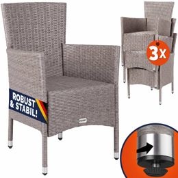 Casaria Polyrattan Gartenstuhl 3er-Set Creme stapelbar
