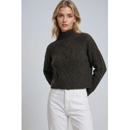 Rippstrick-Pullover mit Argyle-Muster und halbem Stehkragen