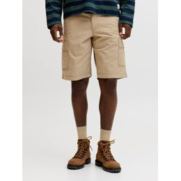 Jack & Jones Cargoshorts JACK & JONES "JPSTCOLE MATTY CARGO SHORT MID", Herren, Gr. S, N-Gr, crockery, Web, Obermaterial: 100% Baumwolle, unifarben, relaxed fit knielang, Hosen