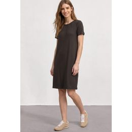 Sommerkleid Street One, Damen, Gr. 34, EURO-Gr&ouml;&szlig;en, schwarz coffee, Stoff, 95% Viskose, 5% Elasthan, unifarben, normal knielang, Rundhals, abgesteppt, Kleider Sommerkleid, knielang