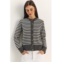 Gestreifter Rippstrick-Cardigan mit Knopfverschluss
