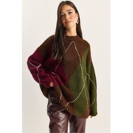&Uuml;bergro&szlig;er Strickpullover mit Rautenmuster