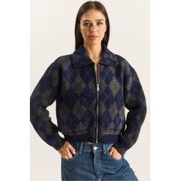 Dicker Jacquard-Strickcardigan mit Rei&szlig;verschluss
