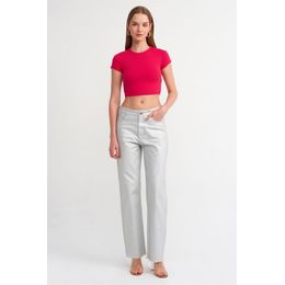 Damen Crop Slim-Fit Rundhals T-Shirt