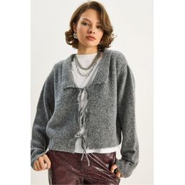 Oversized V-Ausschnitt mit Bindedetail Rippstrick-Cardigan