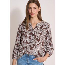 Shirtbluse Cecil, Damen, Gr. L (42), braun cacao, Stoff, 100% Viskose, gemustert, klassisch normal, Rundhals, elastischer Bund, Blusen, mit 3/4 &Auml;rmeln