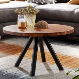 FineBuy Couchtisch Sheesham Massivholz rund &Oslash;60cm Wohnzimmertisch Metallbeine Industrial
